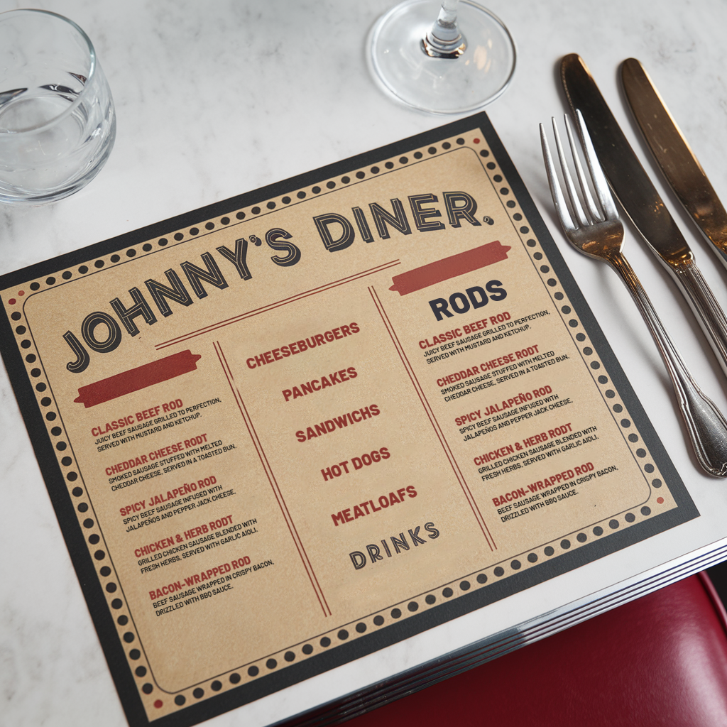 Personalised Diner Placemat Menus: 5000 for $360.91 | 360onlineprint